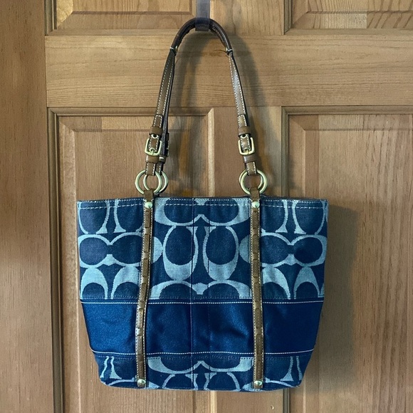 Coach | Bags | Coach Vintage Legacy Blue Denim Handbag Wstriped Lining ...